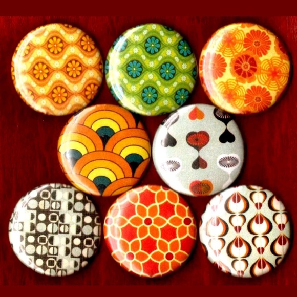 Accessories | Mid Vintage Wallpaper Buttons Badge Pins Set Of 8 | Poshmark